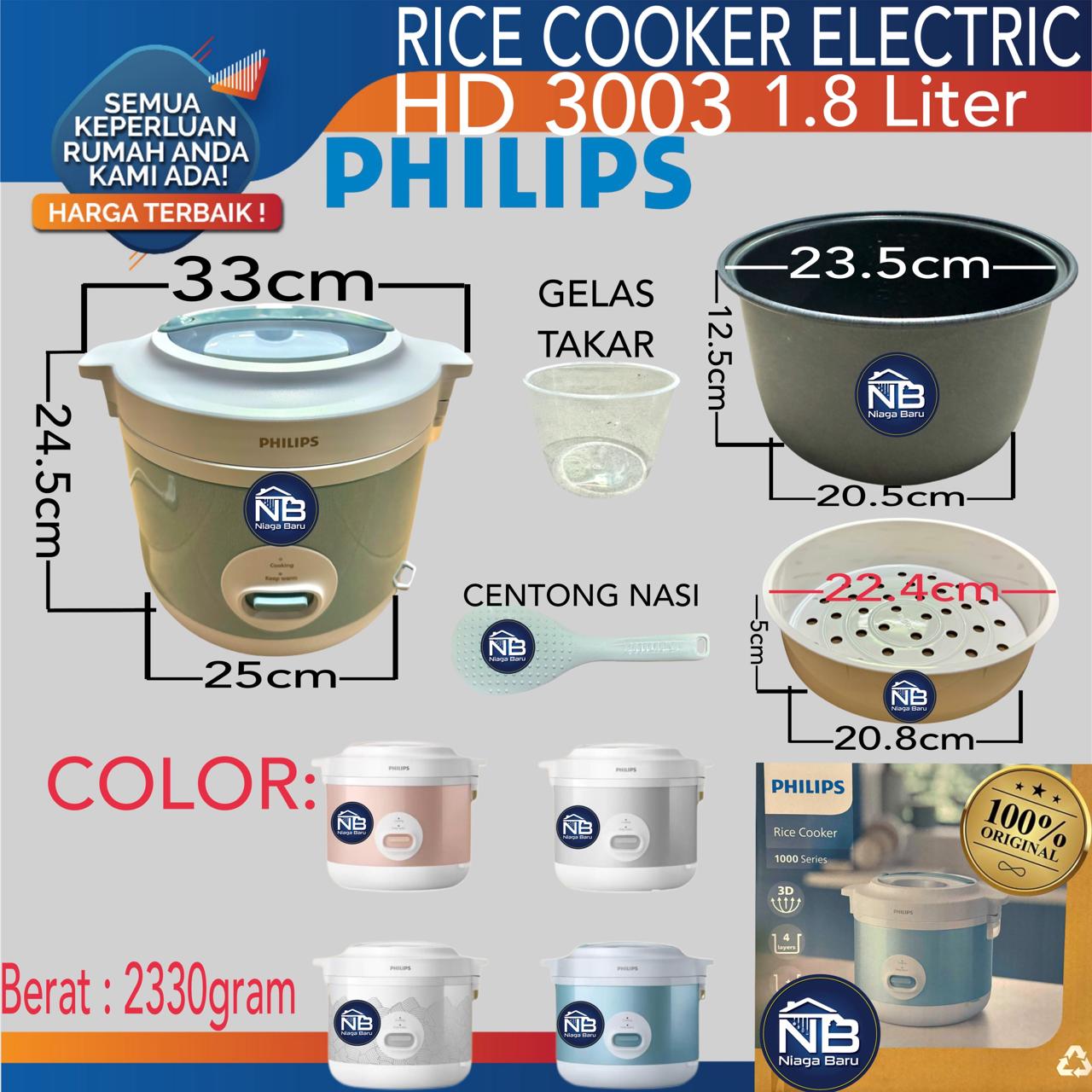 Philips Rice Cooker 1.8 Liter HD 3003 /33 HD3003/33 | Lazada Indonesia