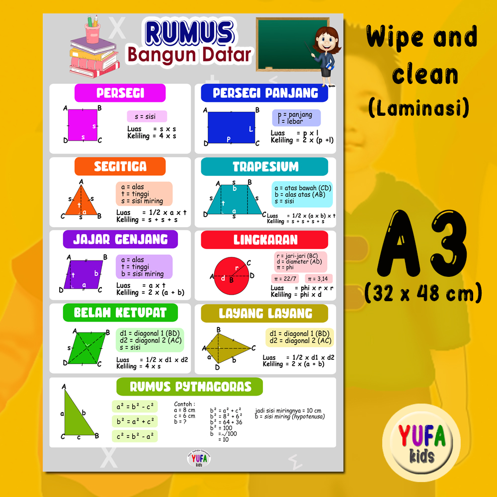 065 Poster belajar rumus bangun datar - poster wipe n clean - poster ...