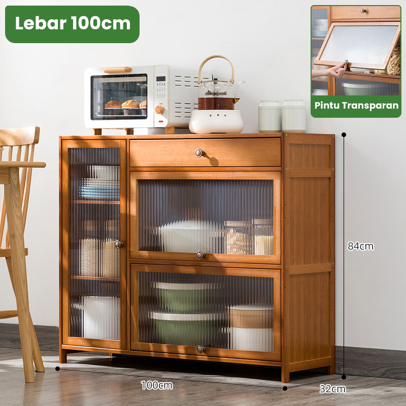 Inaso Lemari Dapur Kayu Rak Oven Microwave Tempat Penyimpanan Piring ...