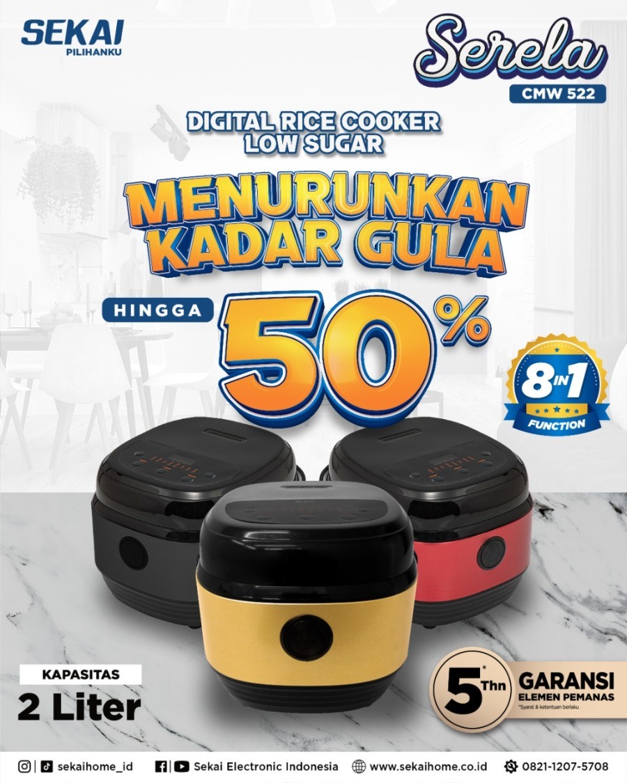 SEKAI Rice Cooker Digital Low Carbo CMW-522 Anti Gemuk 2L CMW522 ...