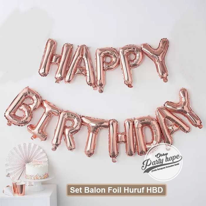 balon foil HBD set rose gold / balon Happy birthday rose / balon Huruf ...