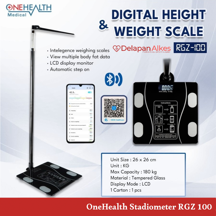 OneHealth Stadiometer Timbangan Digital + Ukur Tinggi Badan + Kadar ...