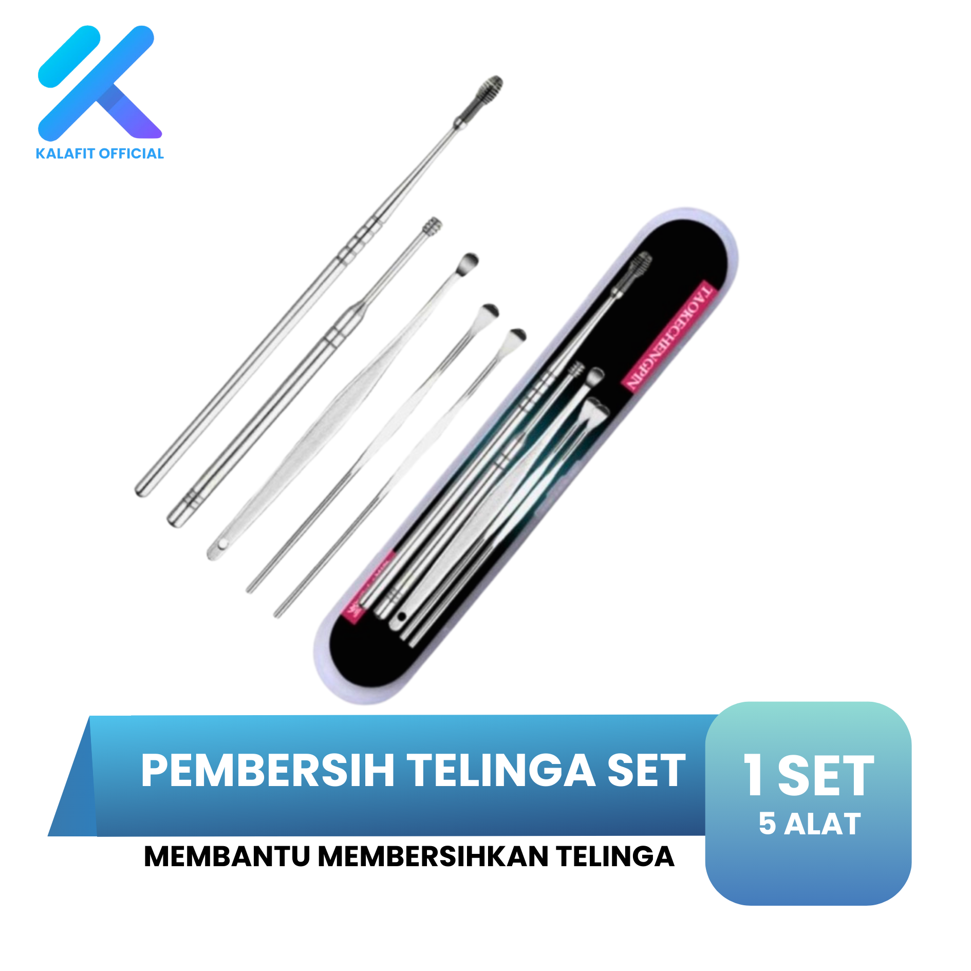 Korek kuping Alat Pembersih kotoran telinga ear wax 5 in 1 Stainless ...