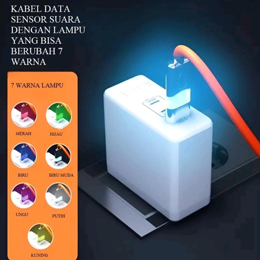 KABEL DATA CAS ROTASI 180° 120W 6A SUPER QUICK TIPE C,MIKRO DAN IOS (LED SENSOR SUARA) | Lazada ...