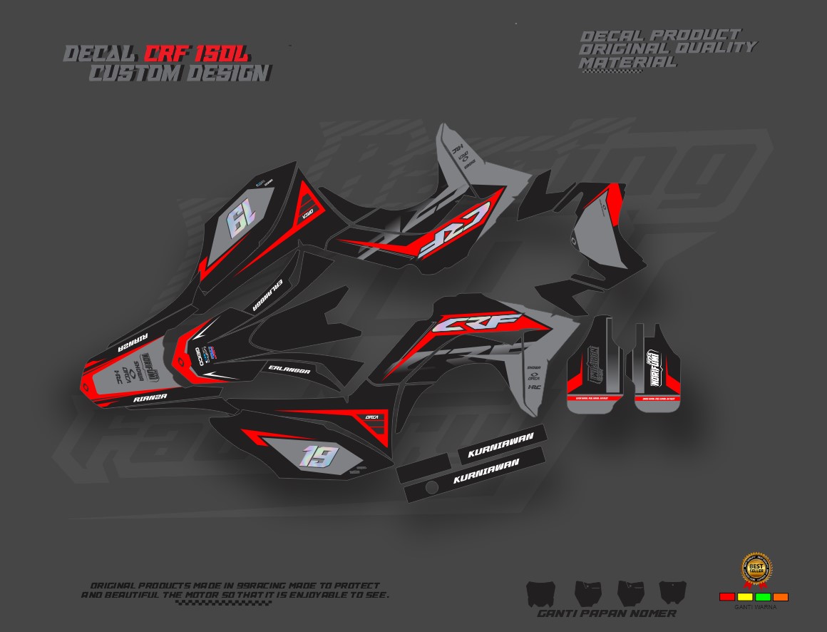 DECAL CRF 150L HITAM LIS MERAH DESAIN KEREN TERBARU CUSTOM NO DAN NAMA ...