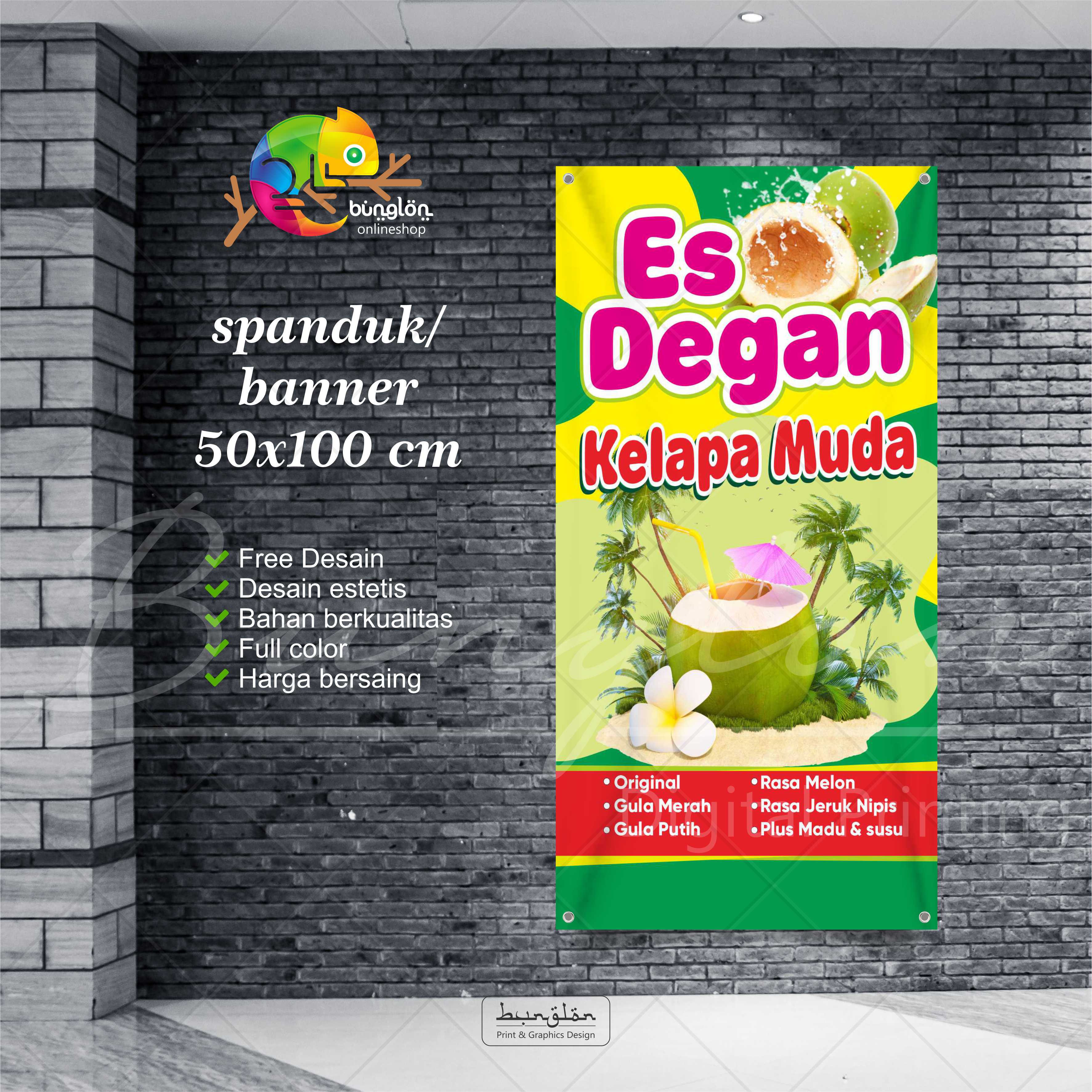Size 50x100 Spanduk Banner Es Degan Kelapa Muda Model Hijau | Lazada ...