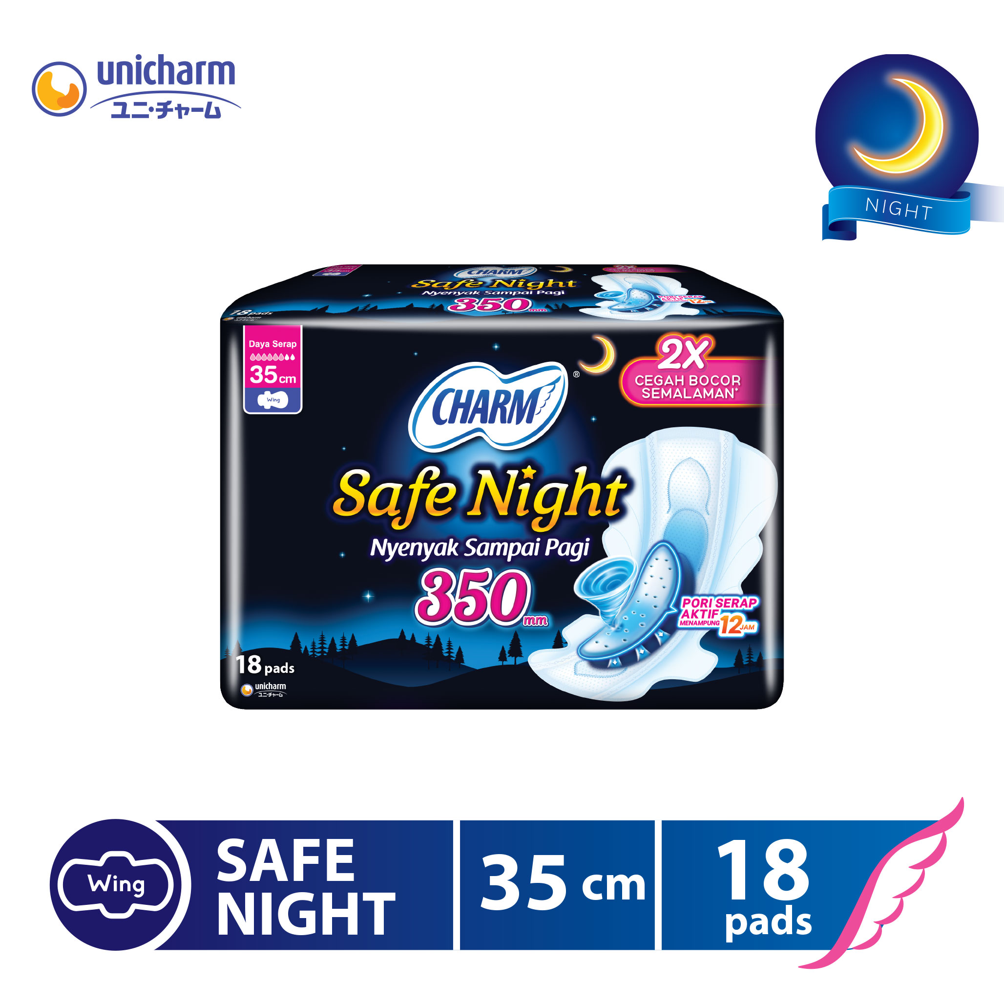 CHARM Pembalut Safe Night 35cm Wing 18 pads | Lazada Indonesia