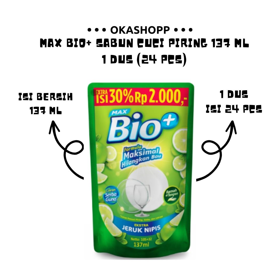 Max Bio Sabun Cuci Piring Ekstra Jeruk Nipis 137 mL 1 Dus 24 Pcs ...