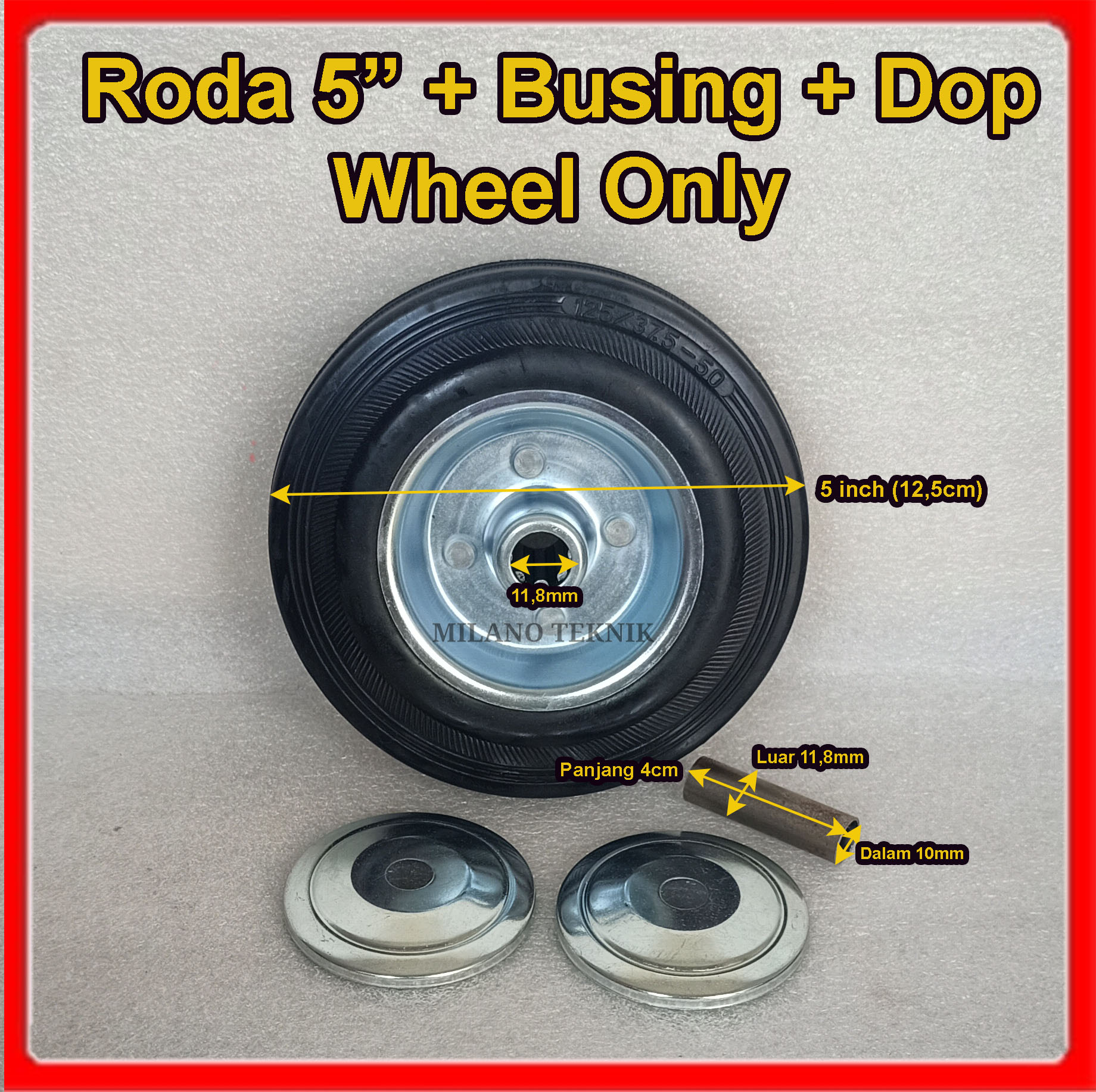 Roda Troli 5 inch WO Wheel Only Roda Karet / Roda Troly / Roda Etalase ...