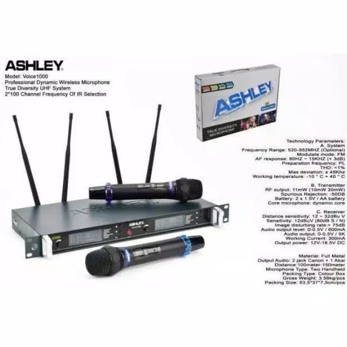 MIC ASHLEY VOICE 1000 MICROPHONE WIRELESS ASHLEY ORIGINAL new 4 antena ...