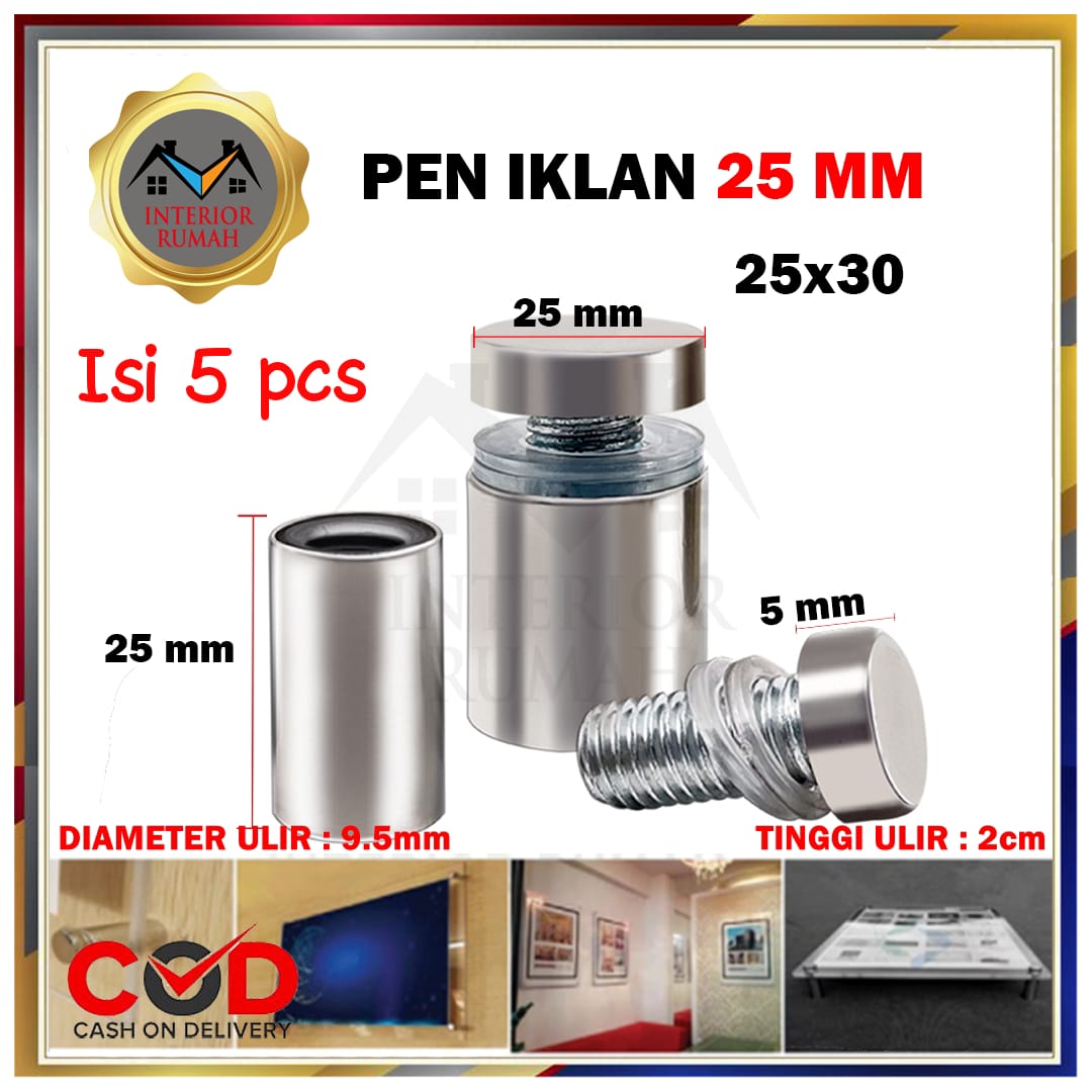 Pen Iklan 25 x 30 mm / Pen Baut Iklan Kaca Akrilik Sign Board Stainless ...