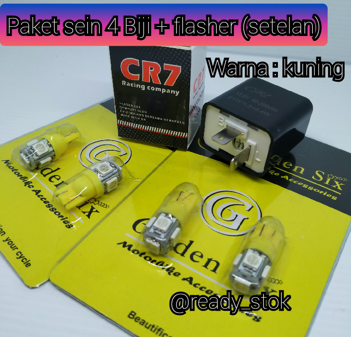 PAKET 4 BIJI Lampu SEIN SEN T10 + Flasher CR7 LED Max Flux lens Premium ...