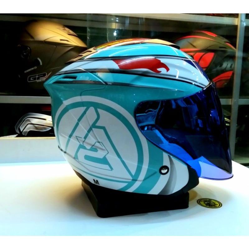Helm Half Face G2 Optimax Motif Aquamarine Original | Helm Pria | Helm ...