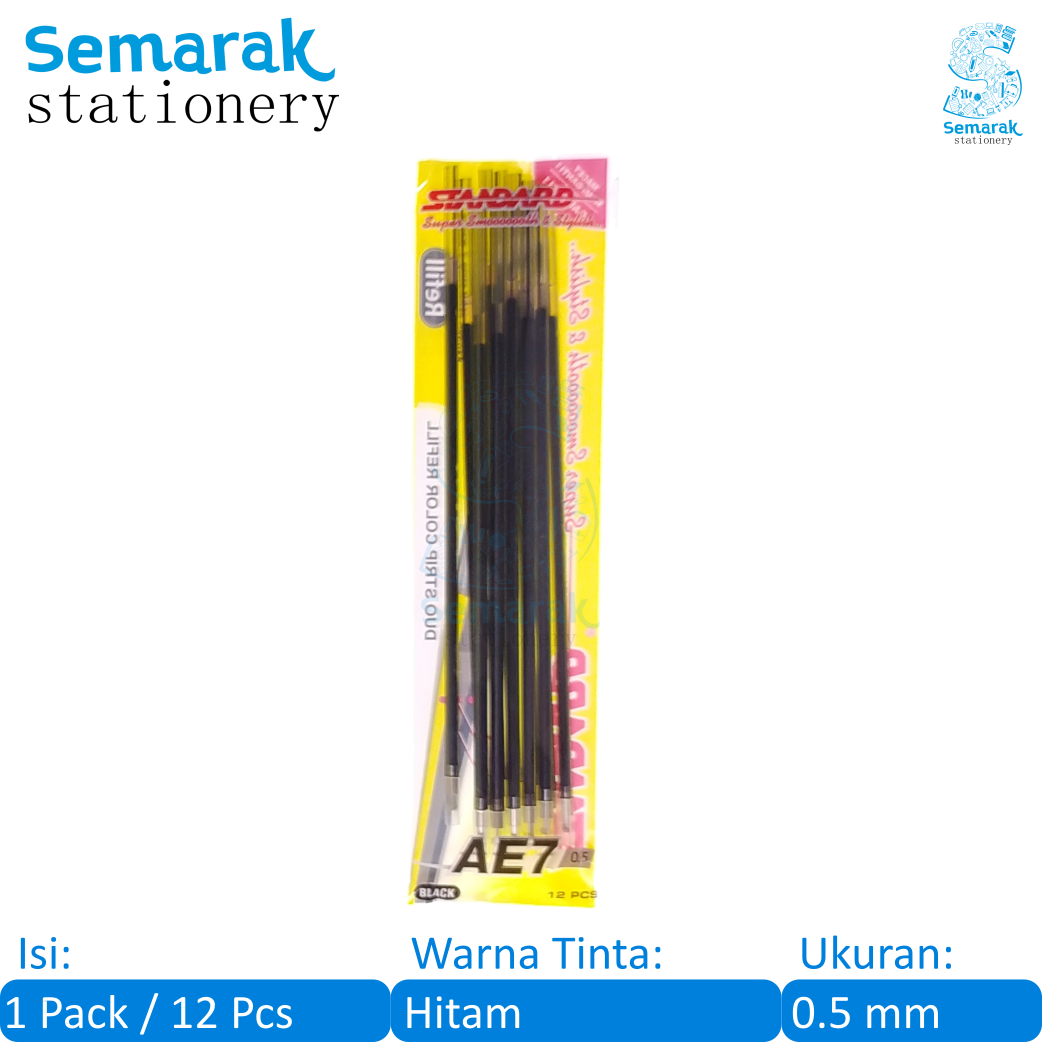 Standard Refill Pen Isi Ulang Pulpen AE7 0.5 - Hitam / Biru [1 Pack ...