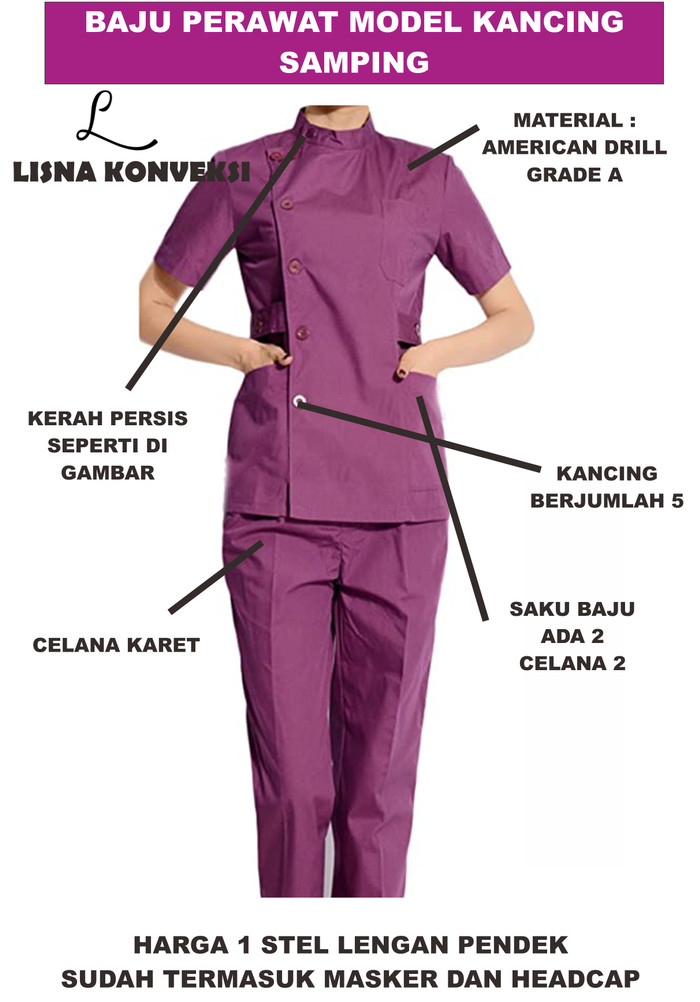 Grosir Baju Perawat Suster Rumah Sakit OKA Lengan Pendek XS-XL - XS ...