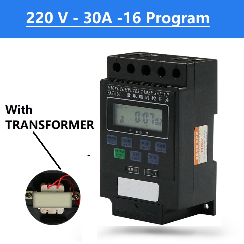 KG316T Digital Timer Microcomputer Programmable Switch 220V 380V 10A 30A Transformer MCB DIN ...