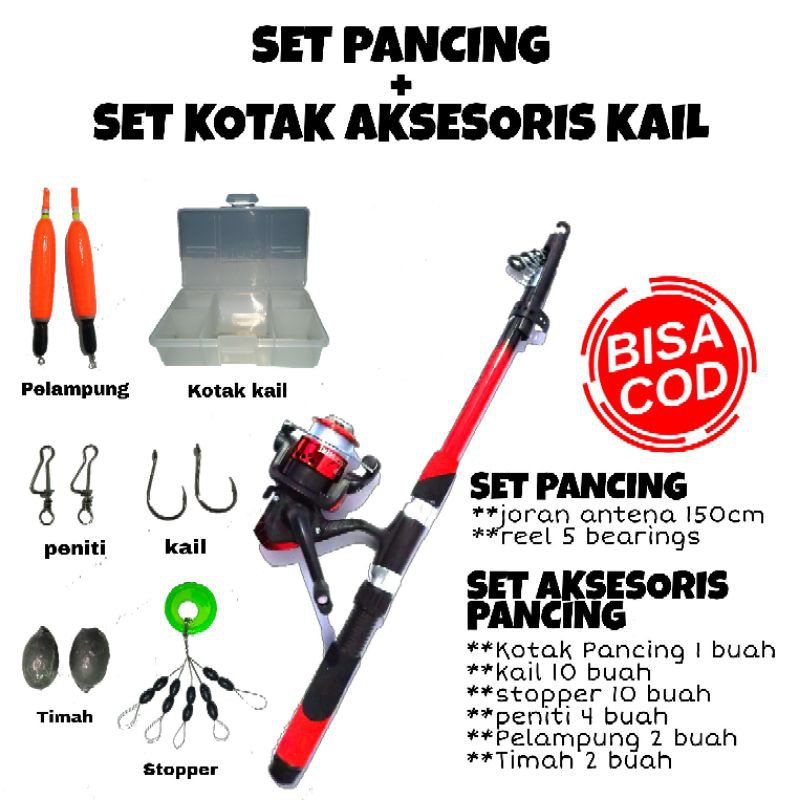 Pancing 1 set Lengkap Kuat 3 kg Untuk Mancing Ikan Nila Mas Lele Bawal ...