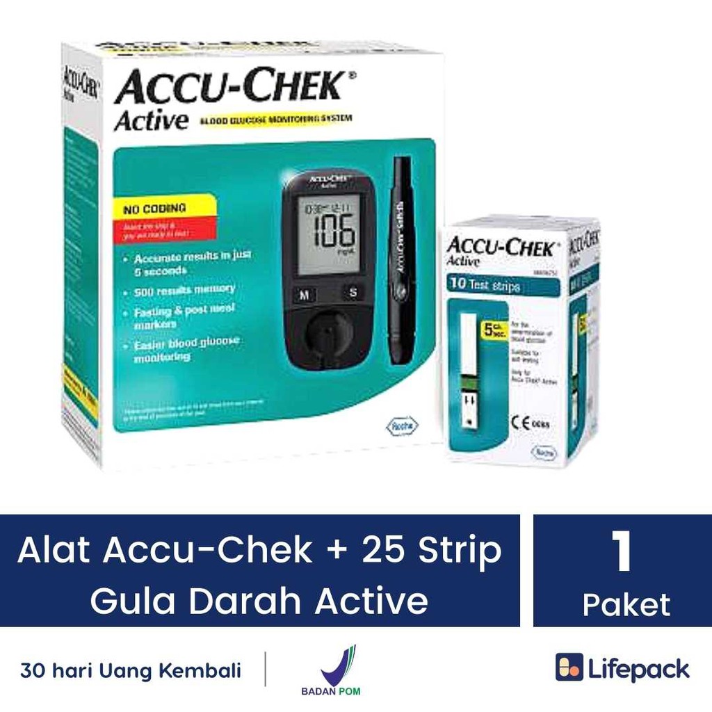 ACCU-CHEK ACTIVE NEW FAMILY PACK EXTRA No Coding Chip - Alat Tes Gula ...