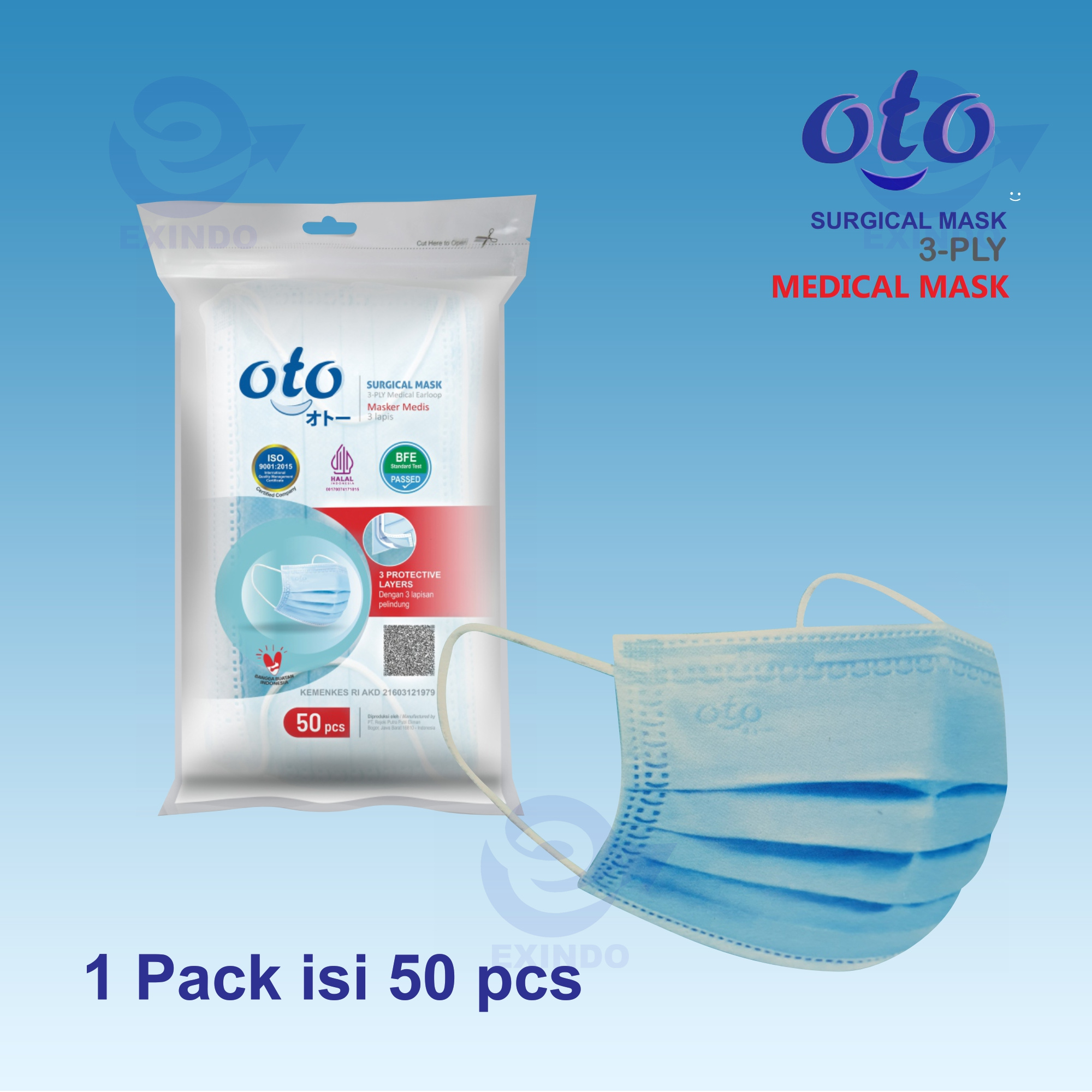 OTO Masker Medis Kesehatan Earloop Surgical Mask 3 lapis isi 50 pcs ...