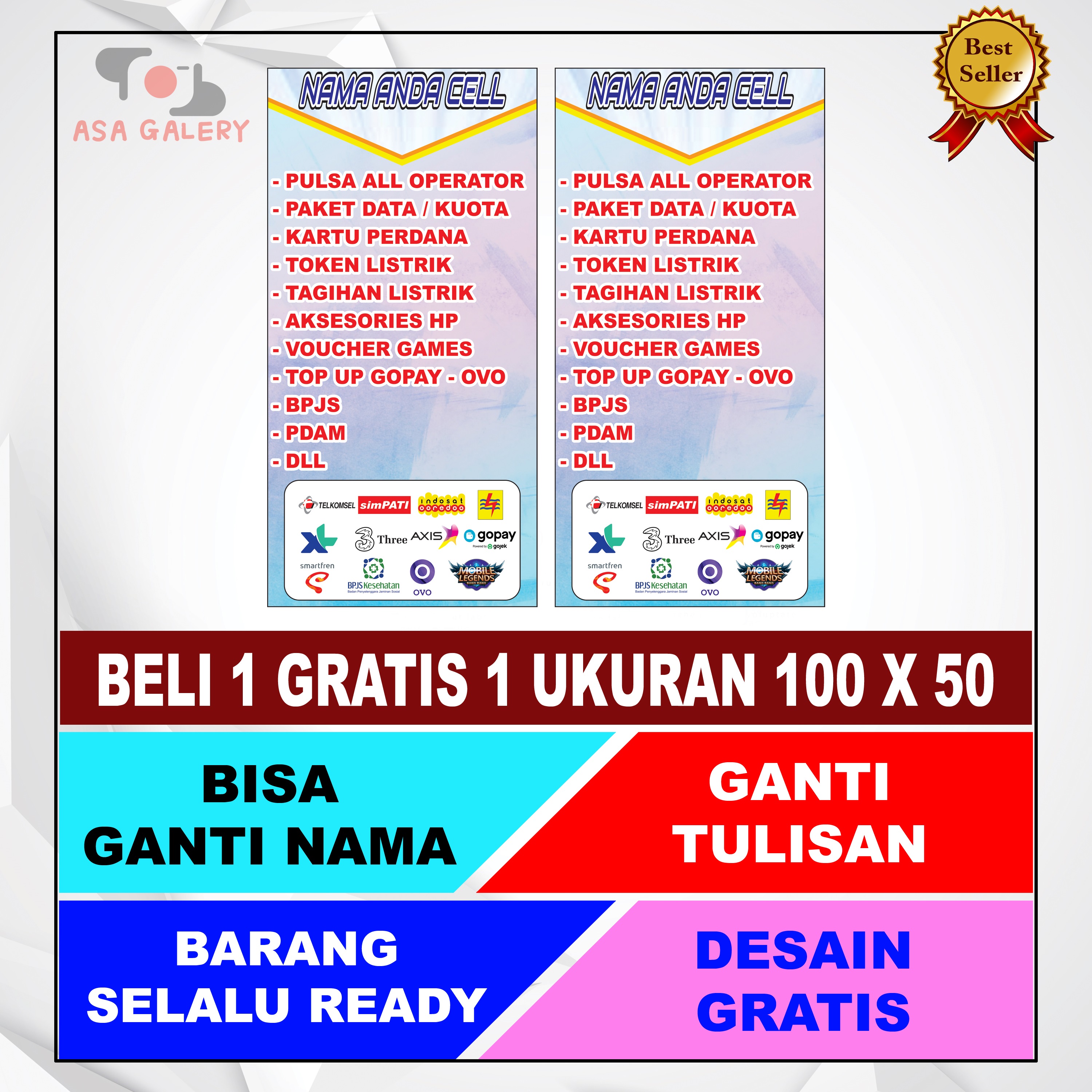 SPANDUK BANNER , KONTER UKURAN 100 X 50 BISA GANTI NAMA DAN TULISAN ...