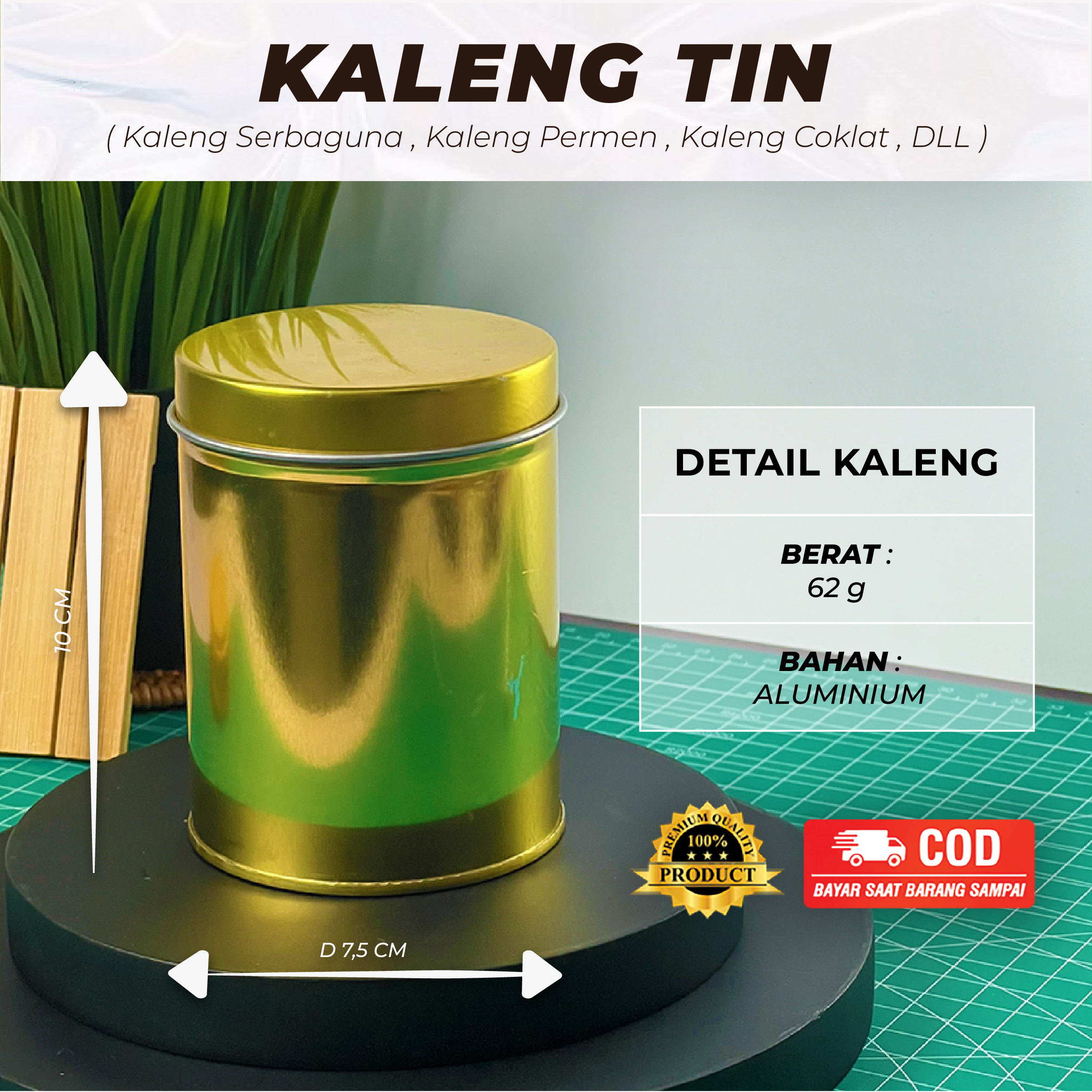 [KALENG TIN] - KALENG ALUMINIUM GOLD 7,5 CM X 10 CM - KALENG BULAT ...