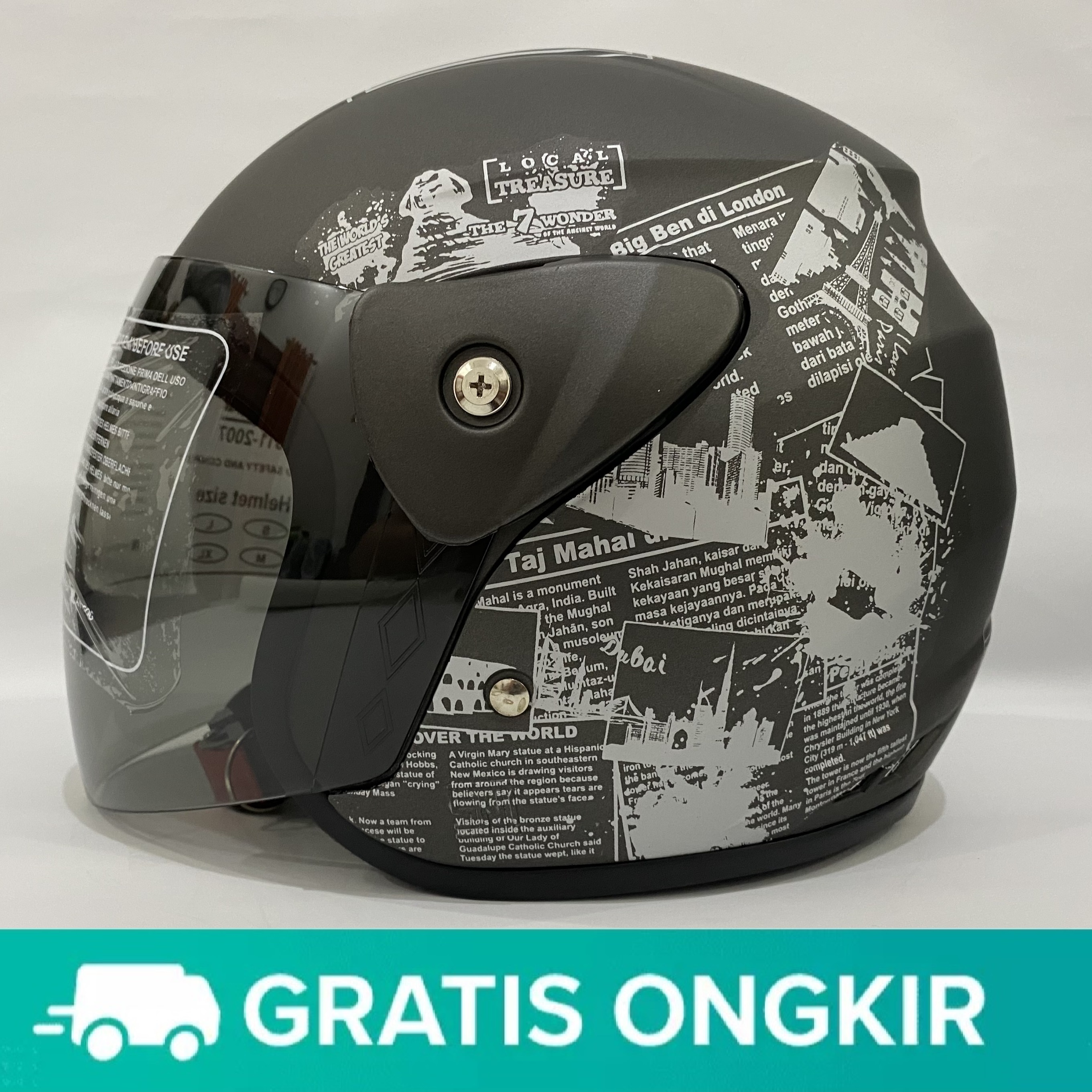 Helm Evo News abu-abu Doff Half Face Nouvo SNI Dewasa Motif - bukan KYT INK GM NHK ZEUS MDS JPX ...
