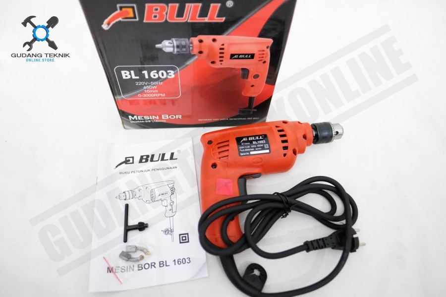 Mesin Bor Tangan 10 mm BULL BL 1603 / Mesin Gerinda Listrik Elektrik BULL BL1603 10mm | Lazada ...
