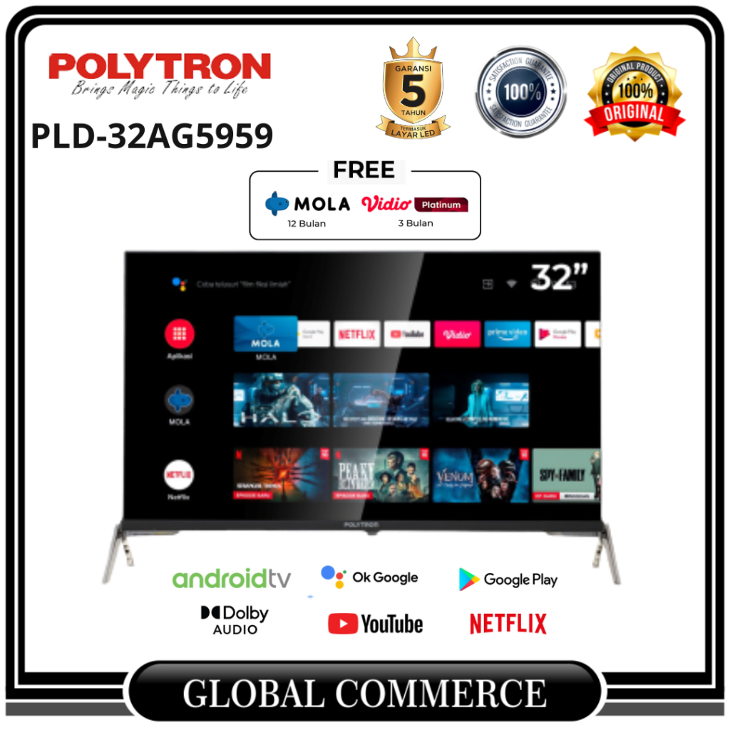 POLYTRON Smart Android TV 32 inch PLD 32AG5959 DVB-T2 | Lazada Indonesia