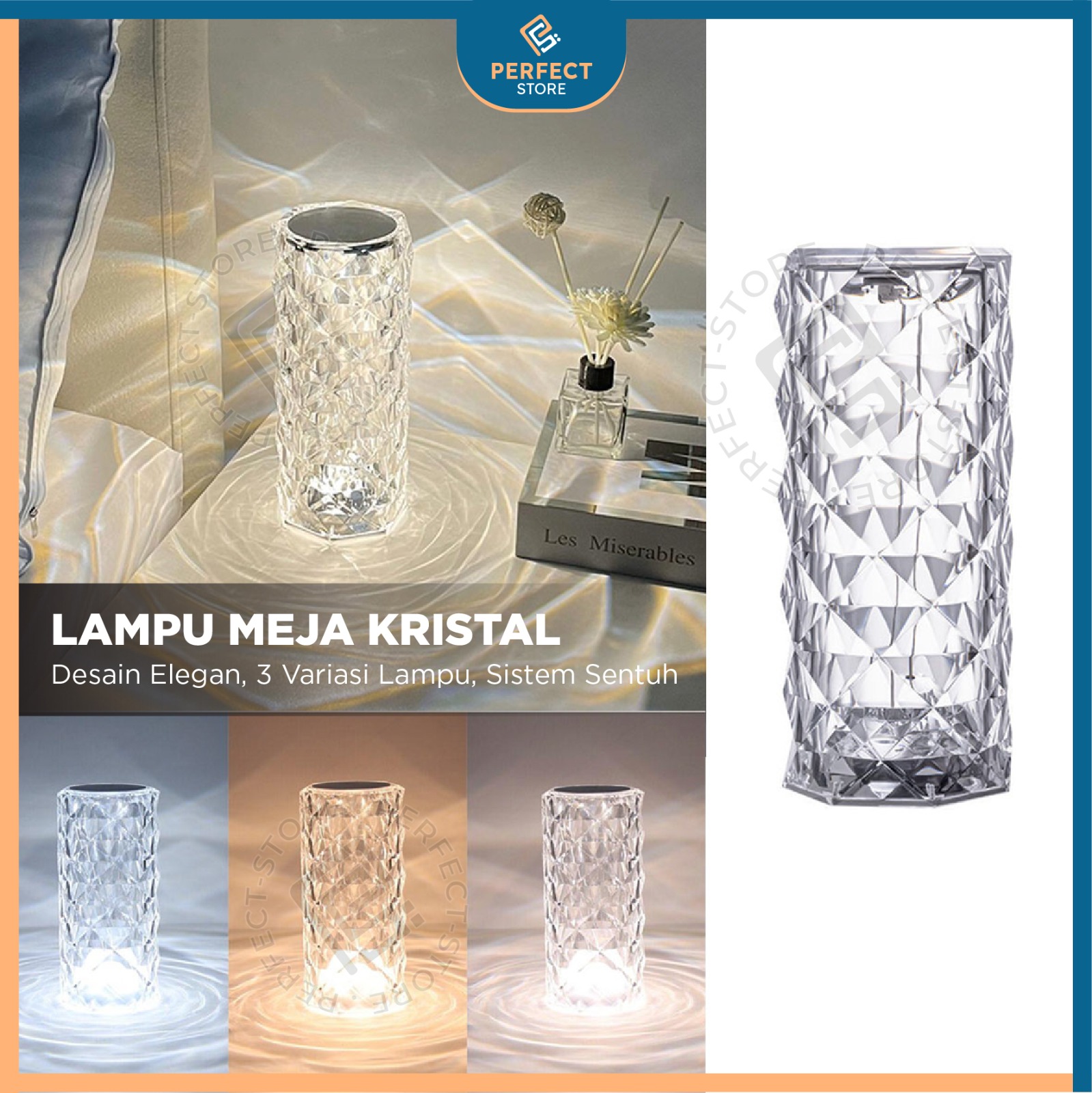 Lampu Meja Tidur 3 Warna Model Crystal Diamon Bunga Rose Sleep Table ...