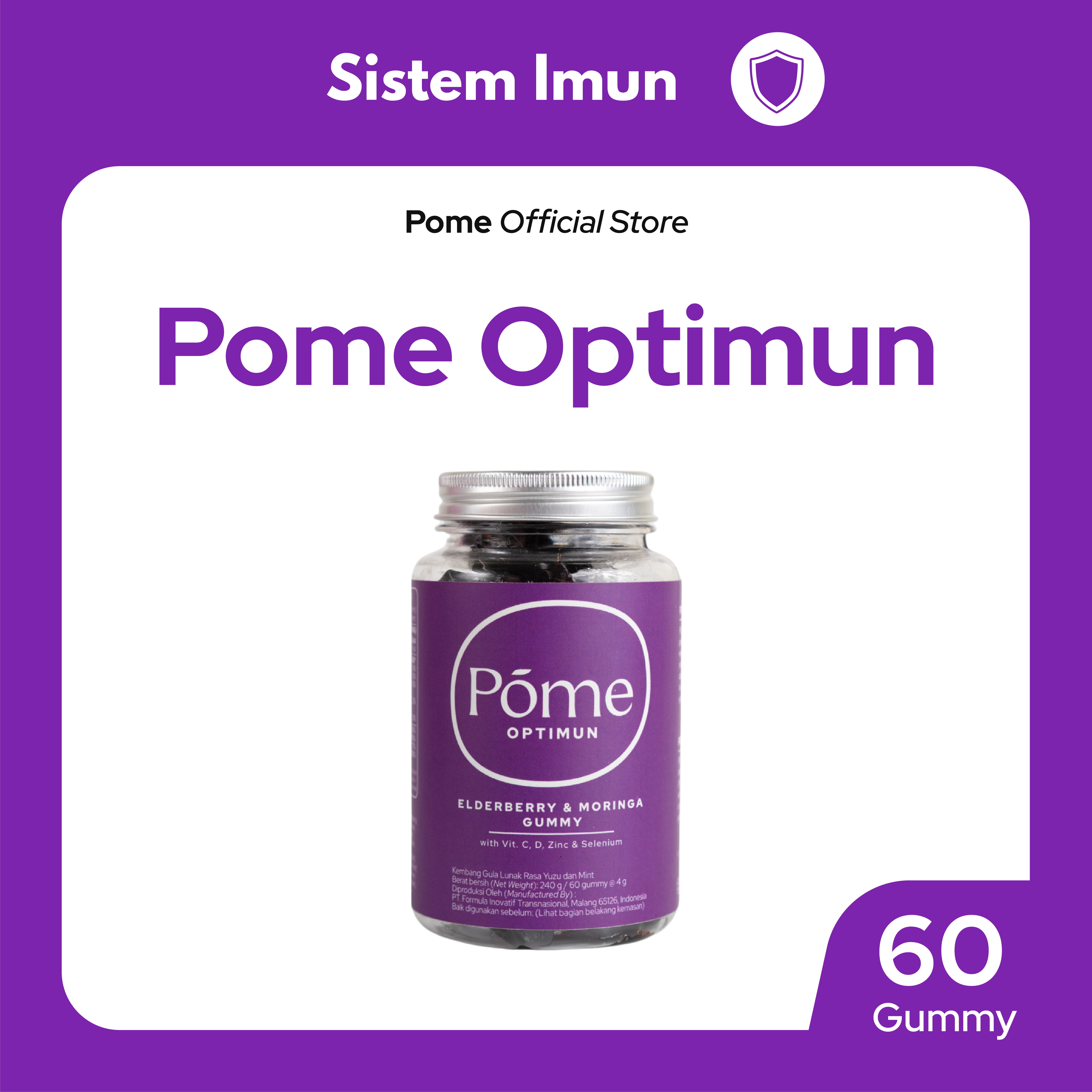 Pome Optimun 1 Botol - Elderberry & Moringa Gummy dengan Vit. C, Vit D ...