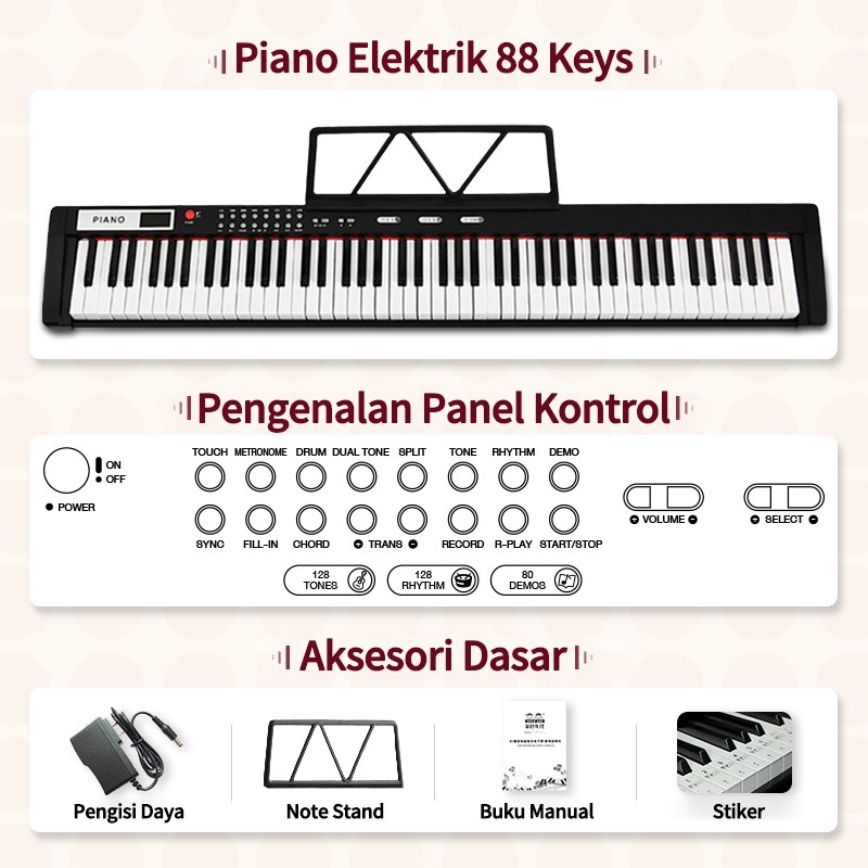 Multifungsi Keyboard Elektrik 88 Tuts Portabel / Piano Elektronik ...