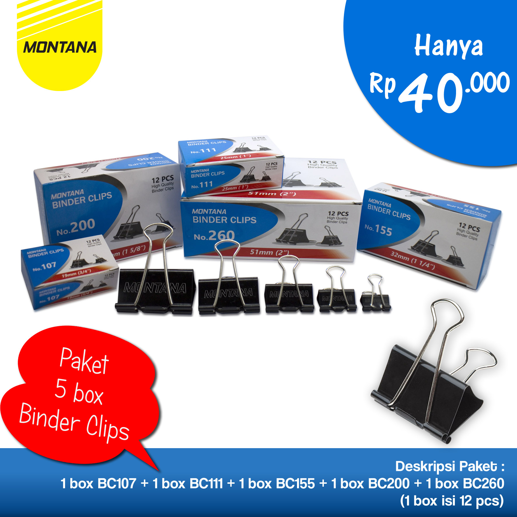Montana package binder clip!!!!!!!!! 1lusin MTBC-260 + 1lusin MTBC-200 ...