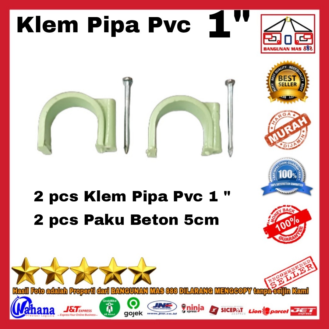 KLEM PIPA PVC 1" ( 2 pcs klem + 2 pcs Paku Beton 5cm) - KLEM PIPA ...