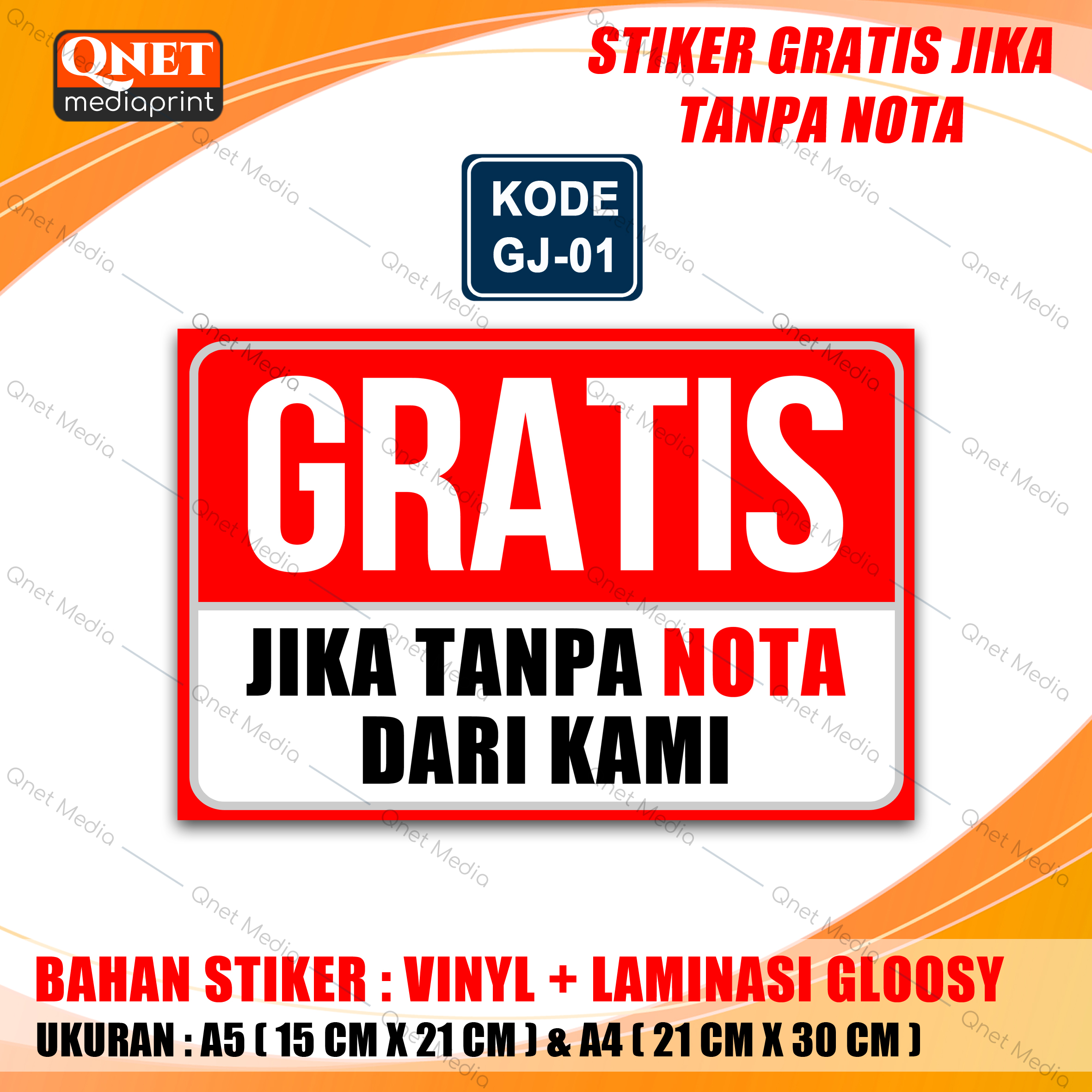 STIKER GRATIS JIKA TANPA NOTA + LAMINASI GLOSSY | Lazada Indonesia
