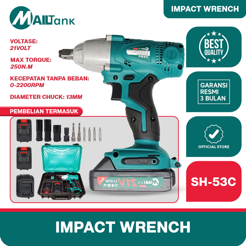 MAILTANK SH53 CORDLESS IMPACT WRENCH CORDLESS DRILL BRUSHLESS 21VOLT BUKA BAUT MOTOR MOBIL ...