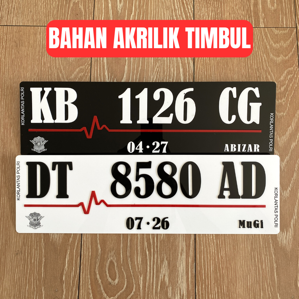 Plat Nomor Mobil Putih Akrilik Font Baru Timbul Custom Variasi Garis Merah Mewah Acrylic Copot ...