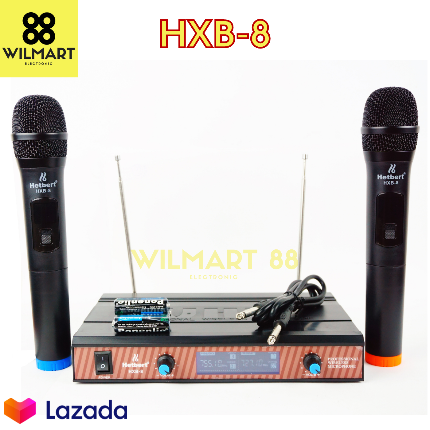 Mic Wireless UHF Hetbert HXB-8 Microphone Genggam 2 Buah HXB-8 Original ...