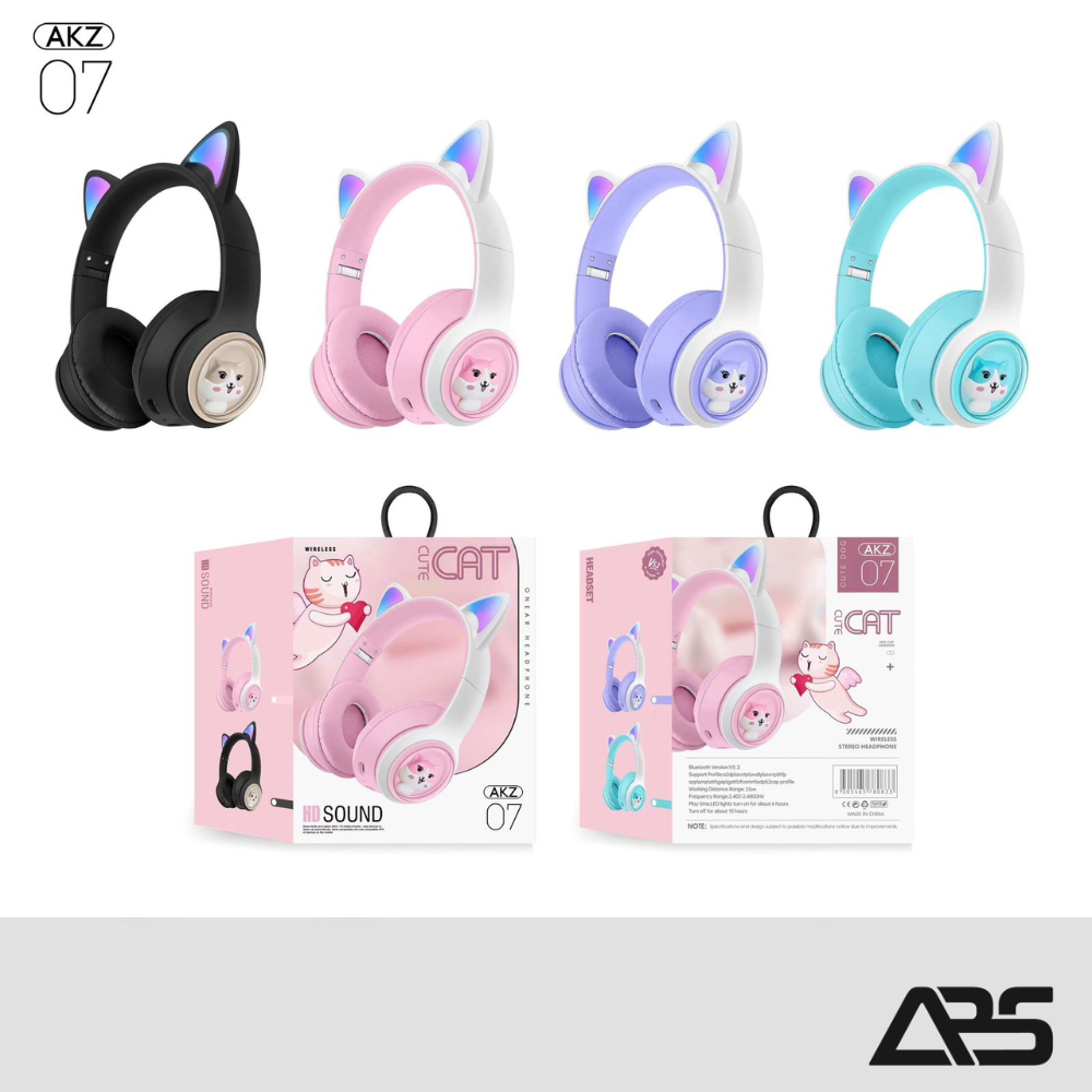 ABS - Headphone Bluetooth Telinga Kucing Cat Ear Headphone 3D with Mic Akz-07 Foldable Wireless ...