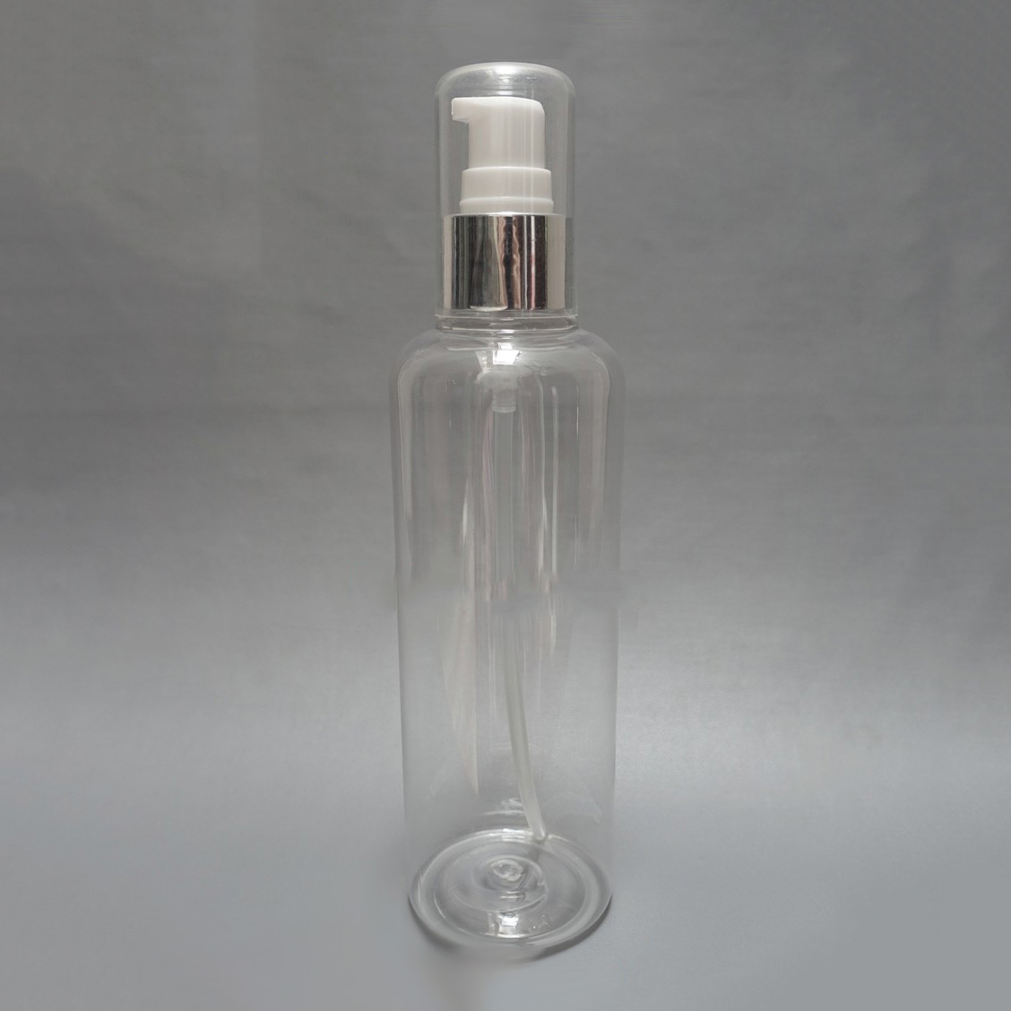 BOTOL PLASTIK 250ML CLEAR BENING TUTUP PUMP TREATMENT SILVER N24 FULL COVER / BOTOL ISI ULANG ...