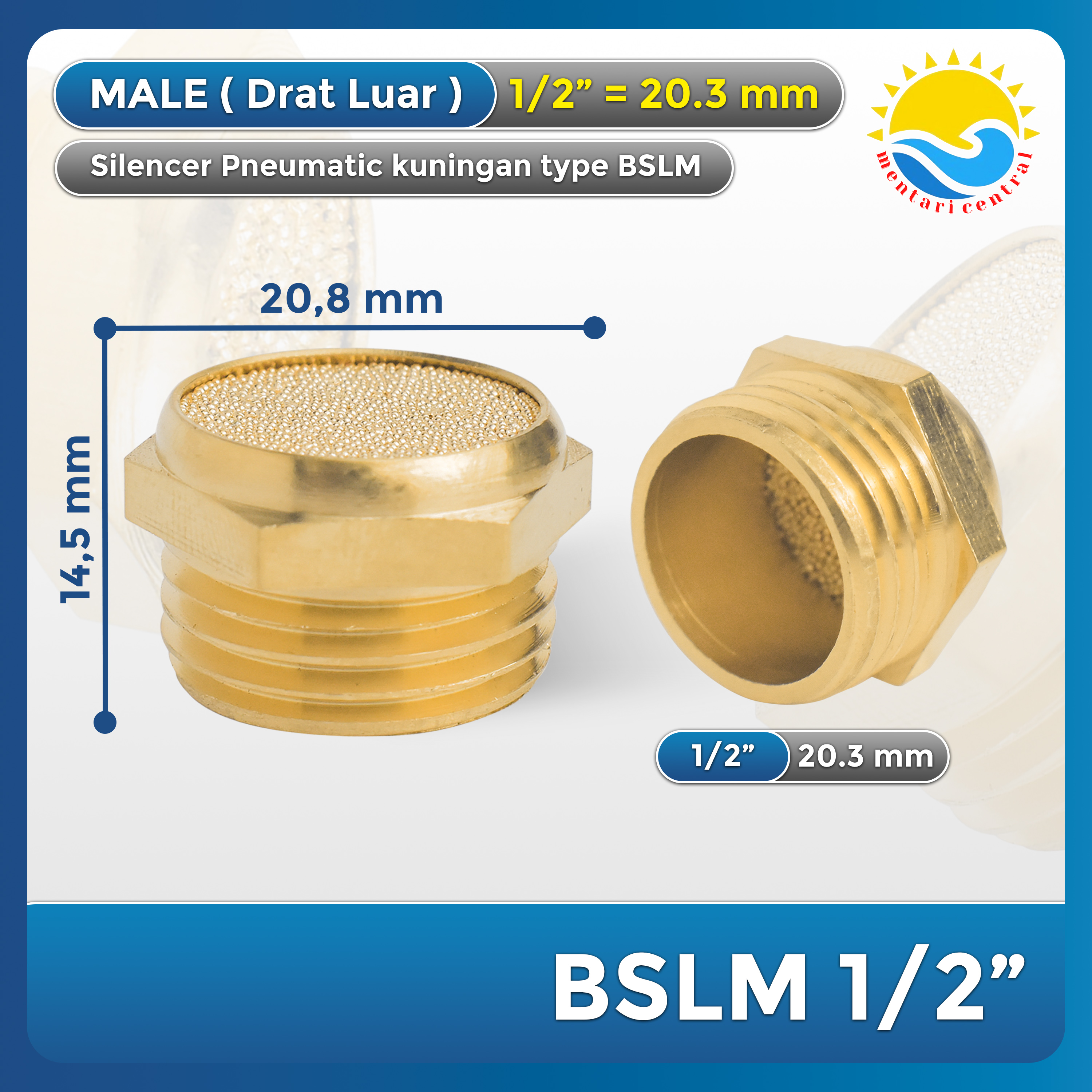 Silencer rata kuningan untuk pneumatic ukuran drat 1/8" 1/4'' 1/2'' 3/8'' type BSLM | Lazada ...