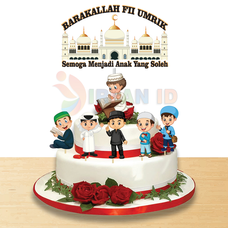 Topper Kue Karakter Anak santri laki laki Barakallah Fii Umrik Hiasan ...