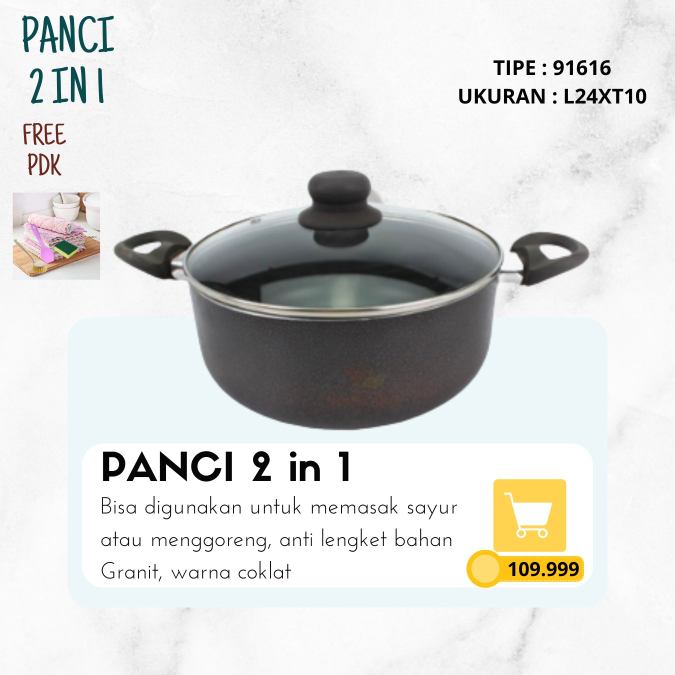 PANCI 91616 (2 IN 1) /ANTI LENGKET/BAHAN GRANIT Mudah digunakan Baja ...