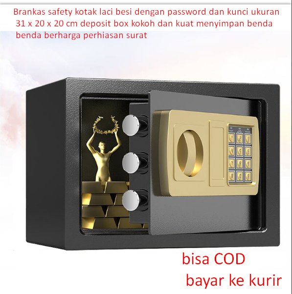 Brankas safety kotak laci besi dengan password dan kunci ukuran 31 x 20 ...
