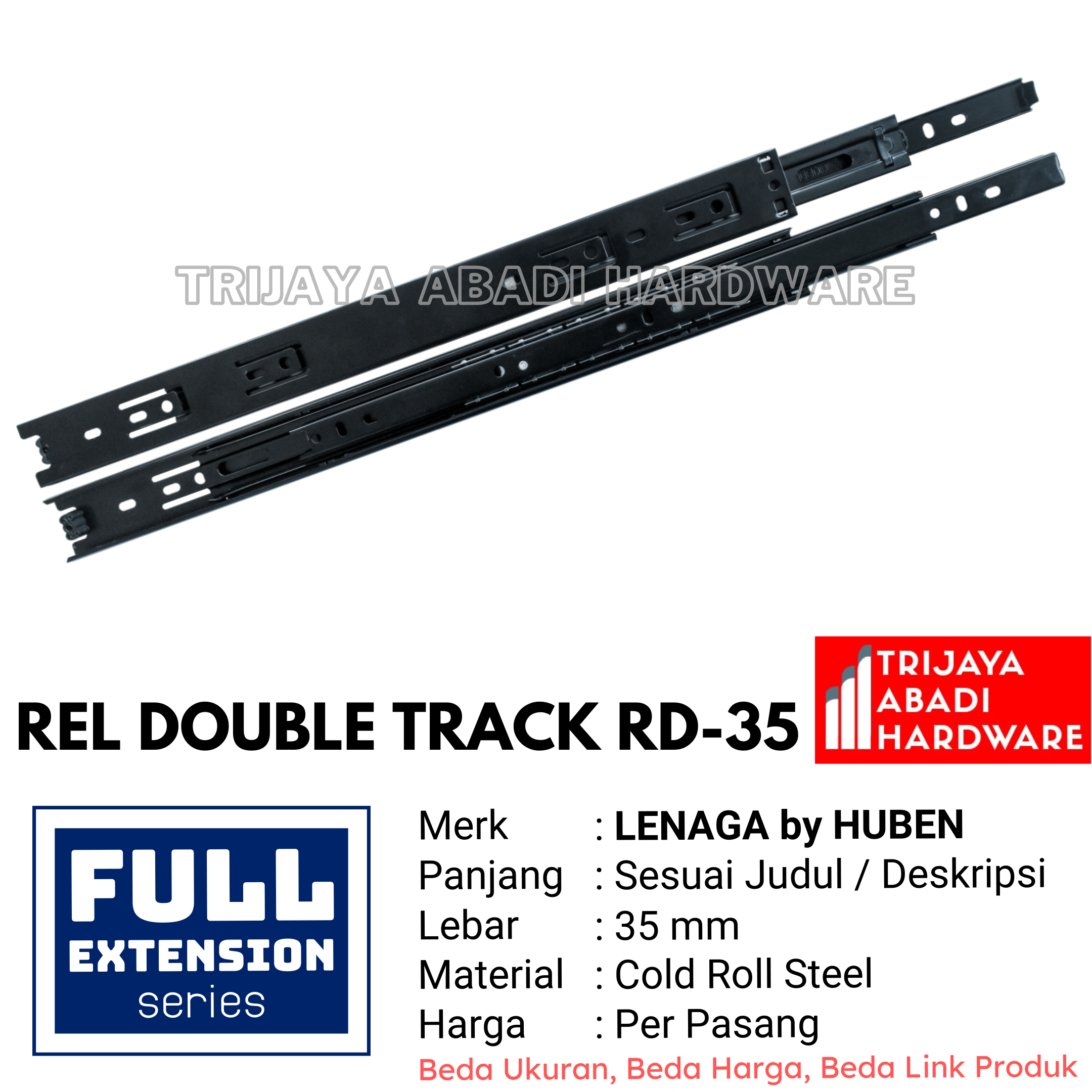 Rel Double Track 45 CM RD35 Full Extension Rel Laci Kabinet Lenaga ...