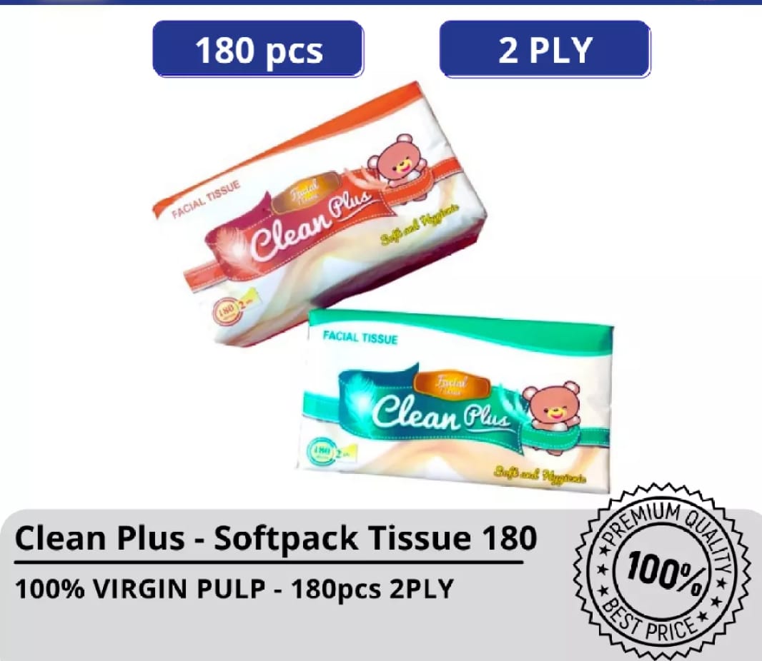 Tissue CLEAN PLUS 180 Sheet 2 Ply Tisu Tisue Tissu Wajah Muka 180s 180 ...