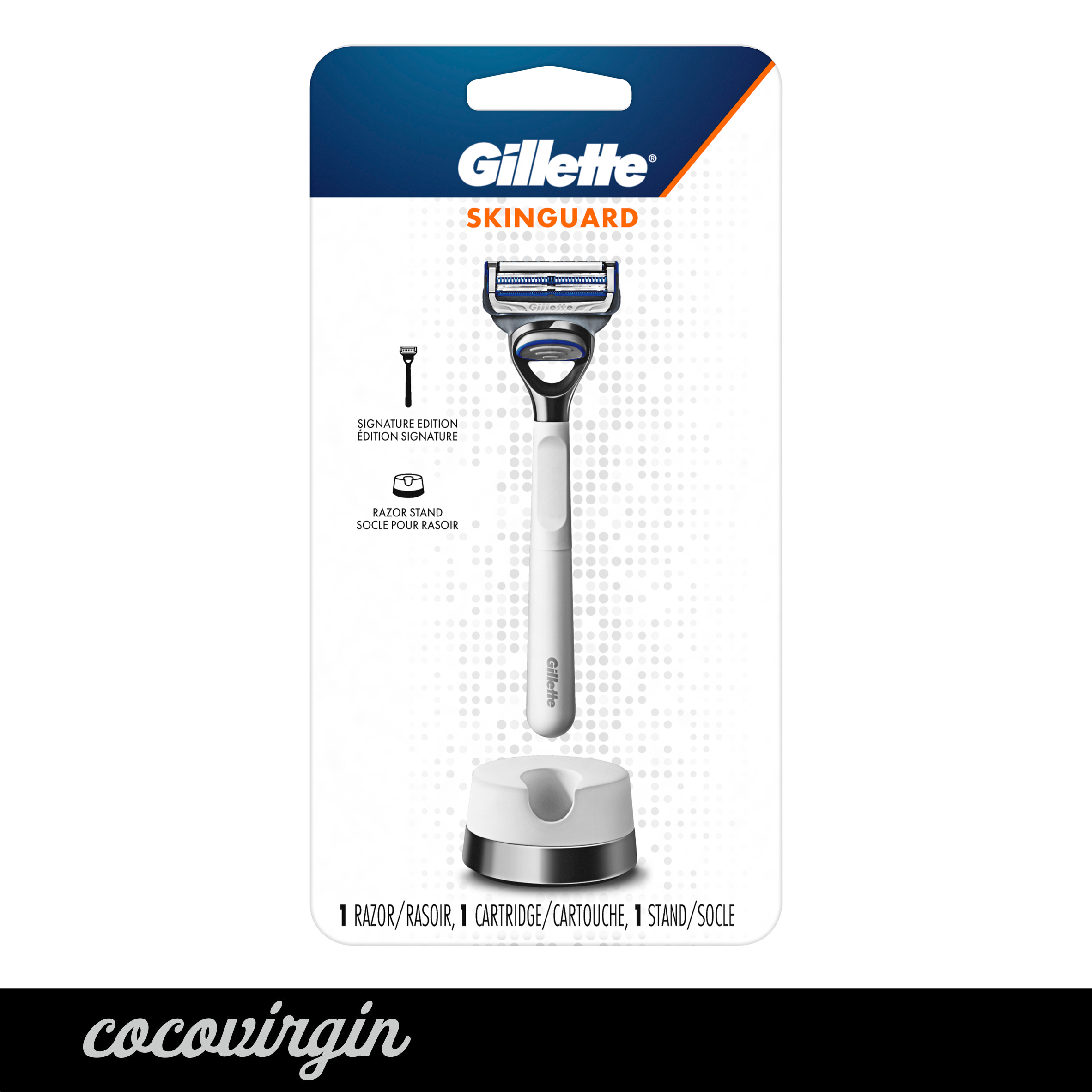 GILLETTE Skinguard Razor Handle + 1 Blade Refill with Stand White ...