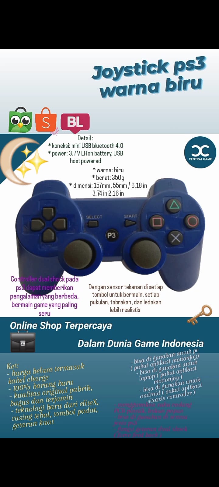 STIK PS3 ORI PABRIK WARNA, STIK PS3 ORI PABRIK, JOYSTICK PS3 WARNA, JOYSTICK PS3, JOYSTIK PS3 ...