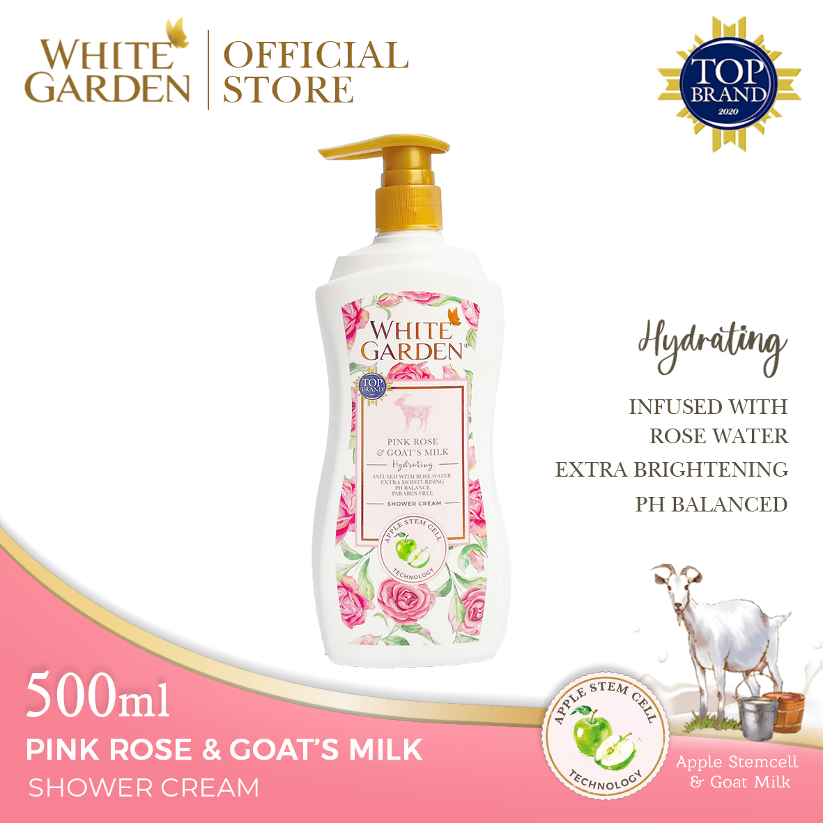 WHITE GARDEN Shower Cream Pink Rose Goat's Milk 500ml Sabun Cair ...
