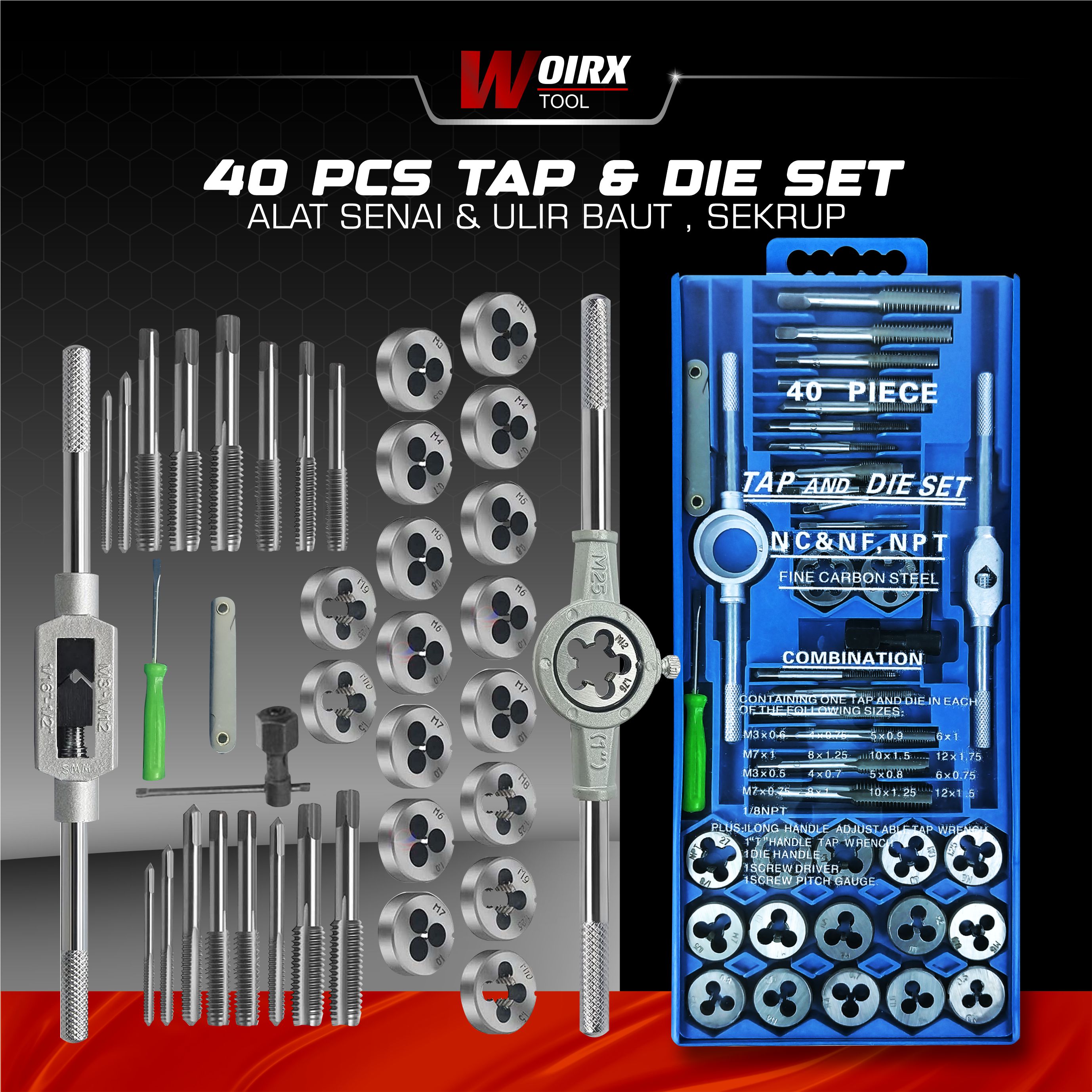 Tap Die Set 40 PCS Alat Snai dan Tap Ulir Mur Baut Alat Senai | Lazada ...