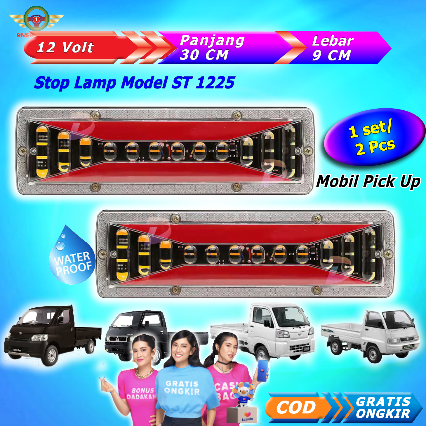 Stoplamp ST-1225 12/24 Volt 30 cm Lampu belakang truk variasi Led mobil ...